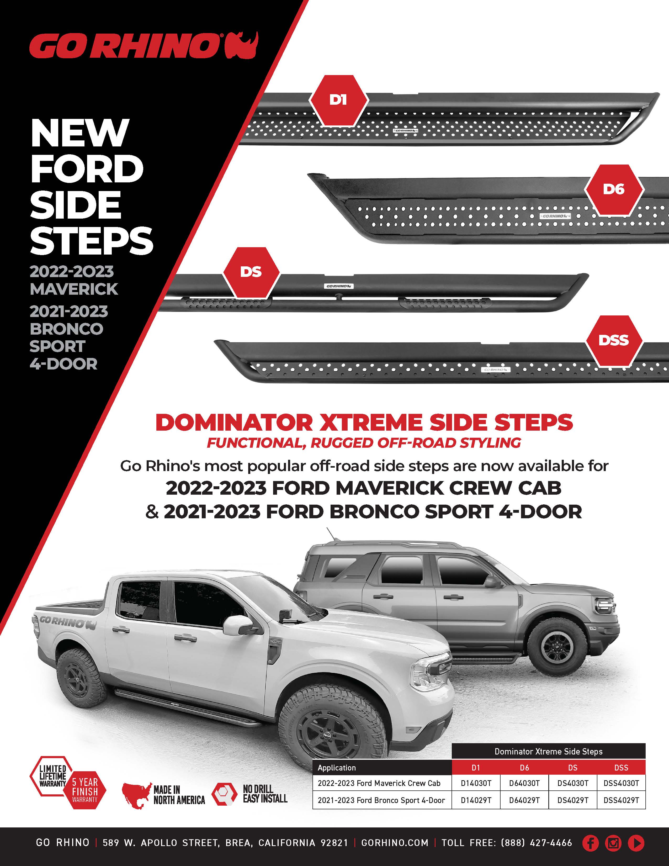 NEW FORD SIDE STEPS 2022-2O23 MAVERICK 2021-2023 BRONCO SPORT 4-DOOR ...